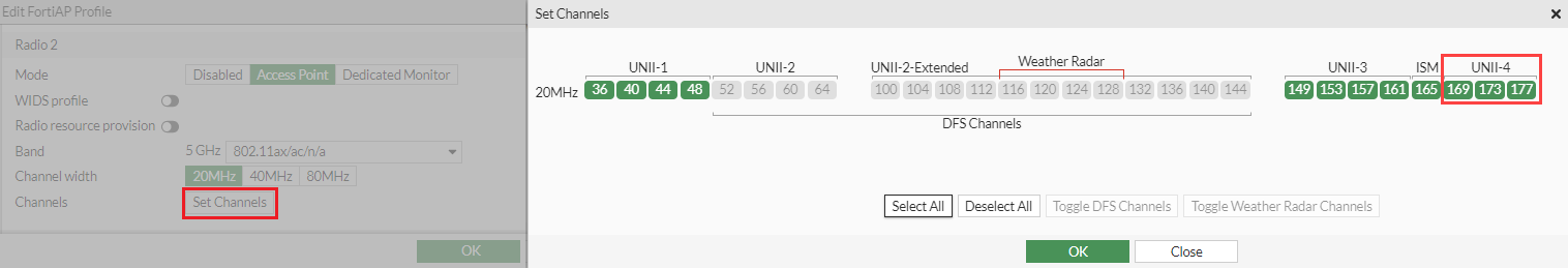 Configuring UNII-4 5GHz radio bands | FortiAP / FortiWiFi 7.4.1 | Fortinet Document Library